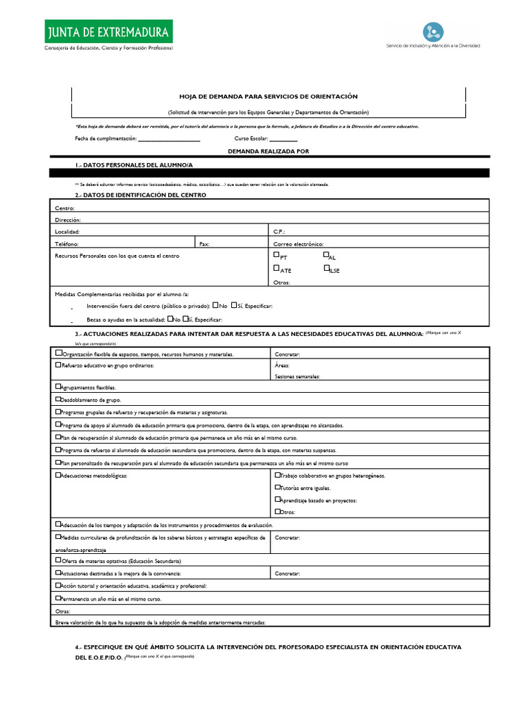 Hoja Demanda EOEP Generales-DO | PDF | Aprendizaje | Cognición