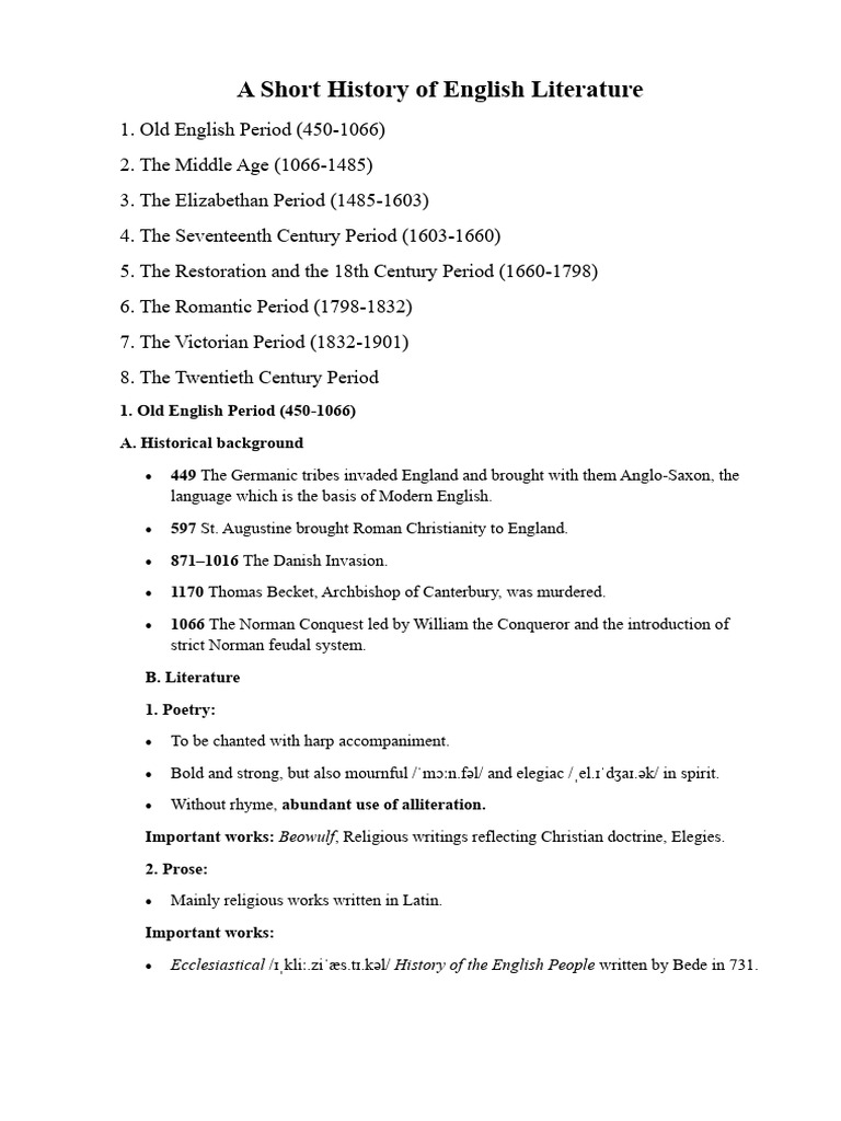 Overview of English Literature History | PDF