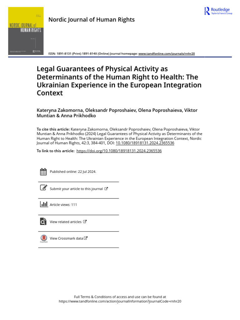 Legal Guarantees of Physical Activity As Determinants of The Human ...