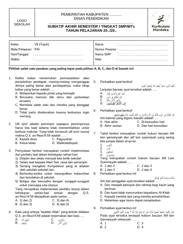 Centralpendidikan.com SAS PAI Kelas VII | PDF