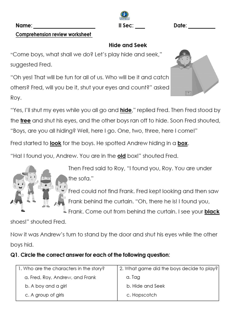 Comprehension Review: Hide and Seek | PDF