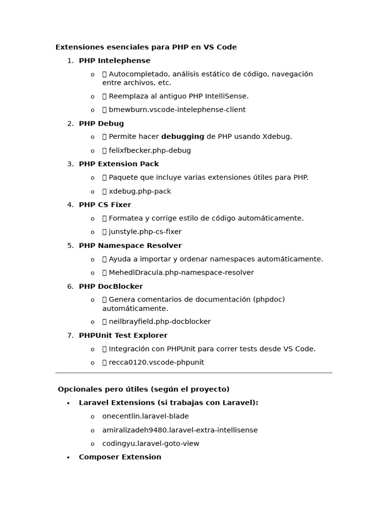 04 Extensiones esenciales para PHP en VS Code | PDF | Php | Script Java