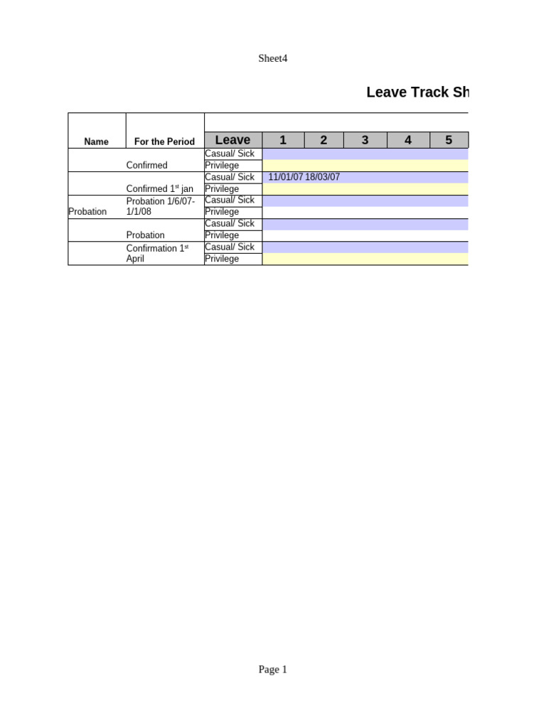 2007 Leave Tracking Sheet | PDF