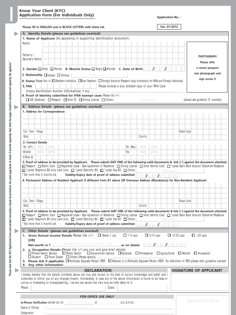 KYC NEW Form For Individuals | PDF | Identity Document | Notary Public