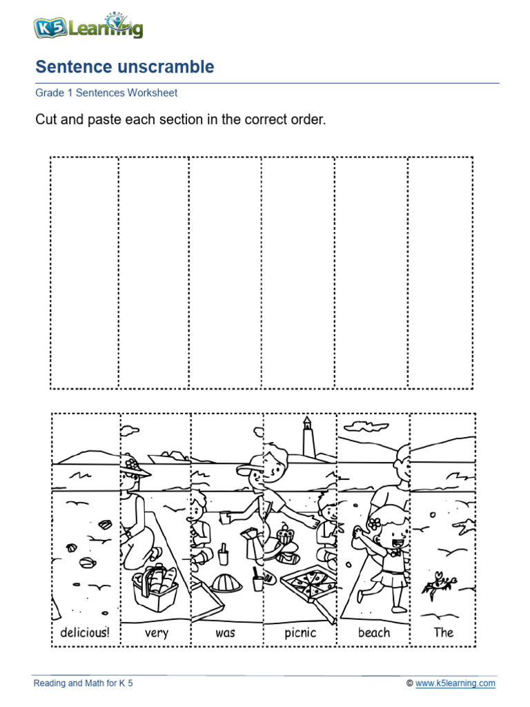 Grade 1 Sentence Unscramble Worksheet | PDF