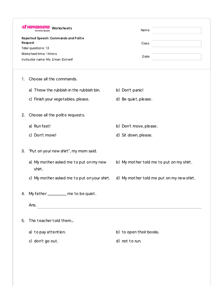 Reported Speech - Commands and Polite Request - Wayground | PDF | Chess Theory | Chess Openings