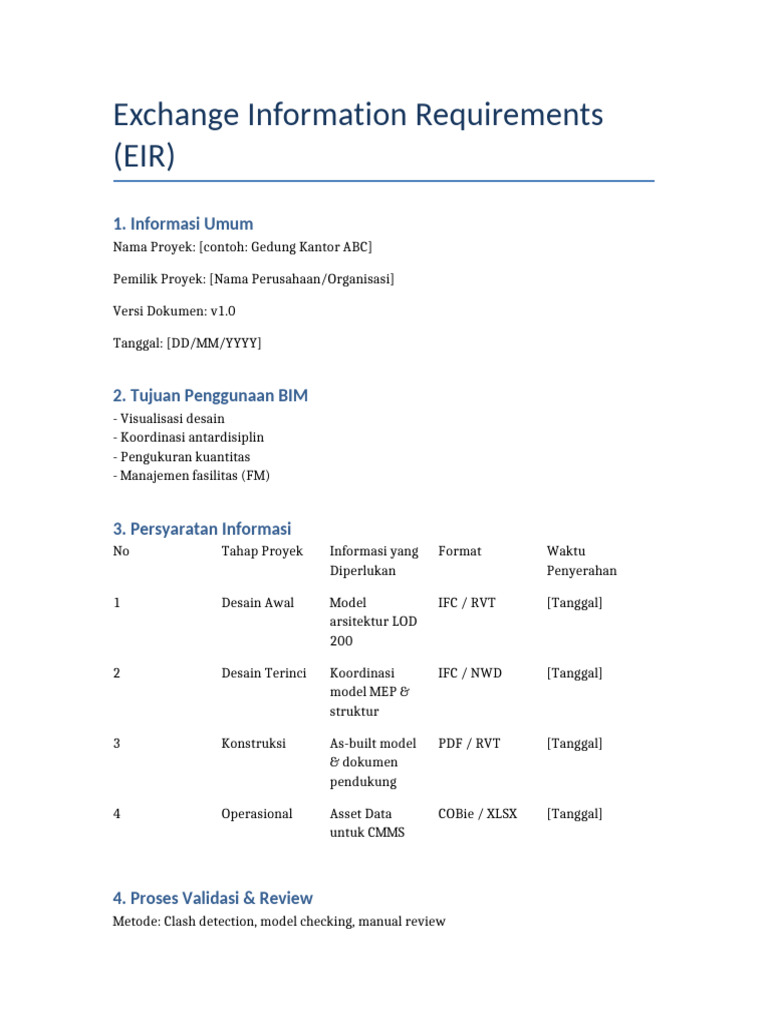Contoh Dokumen EIR untuk Proyek BIM | PDF