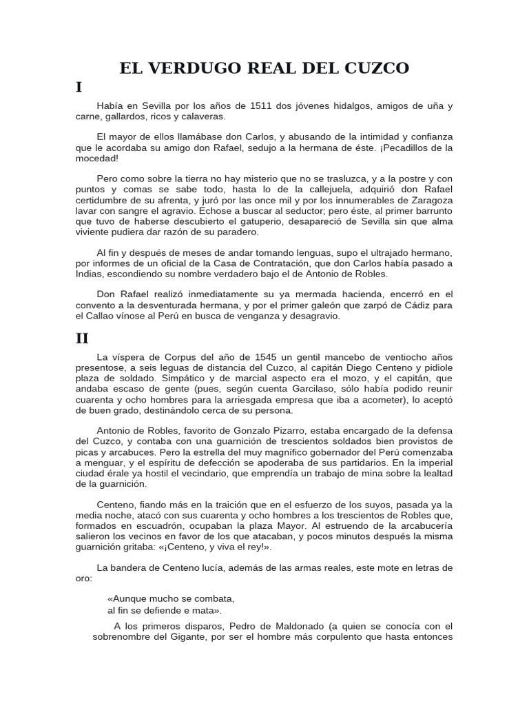 El Verdugo Real Del Cuzco | PDF