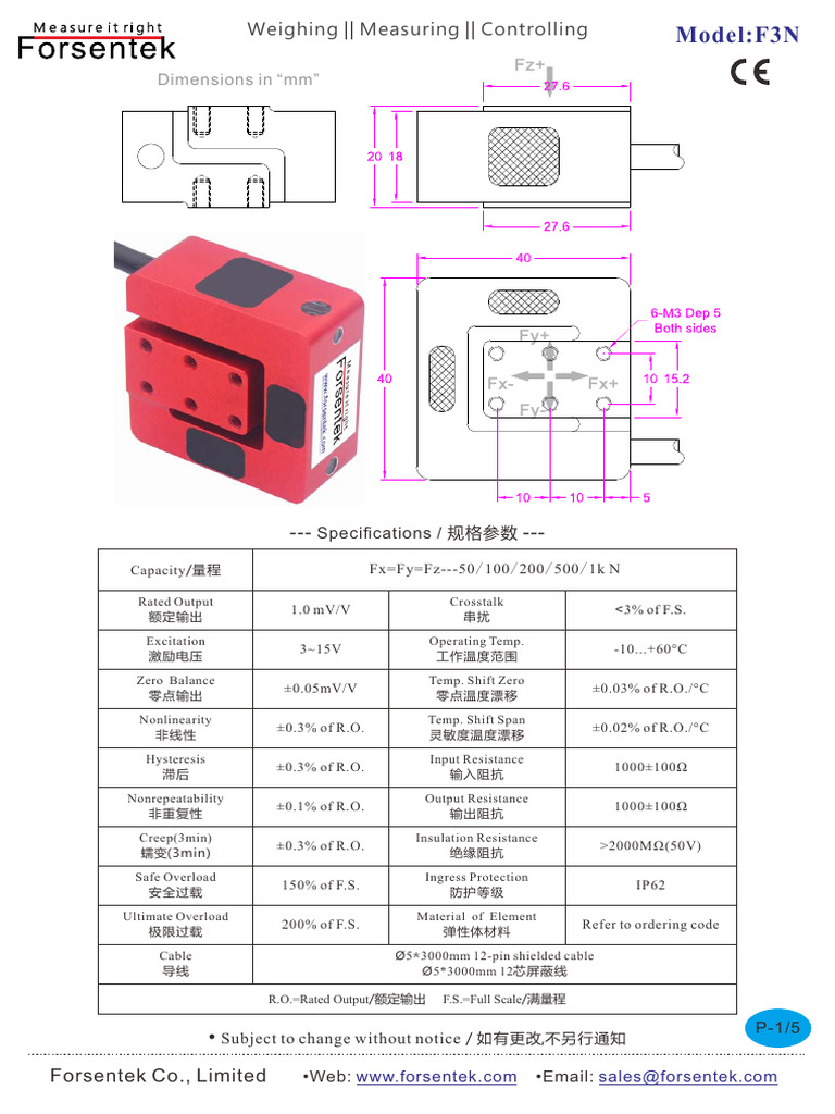 Multi Axis Load Cell F3N | PDF | Power Supply | Manufactured Goods