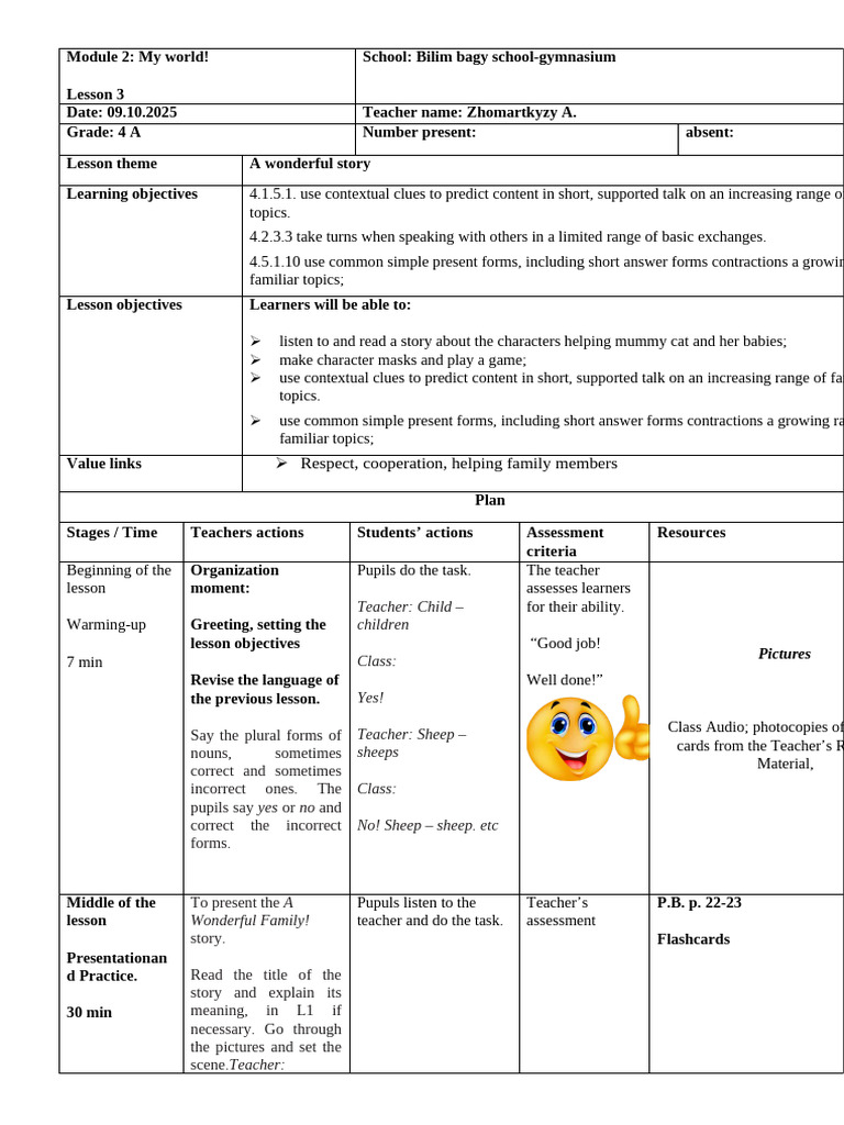 0910 3rd Grade Short Term Plan | PDF | Teachers | Learning