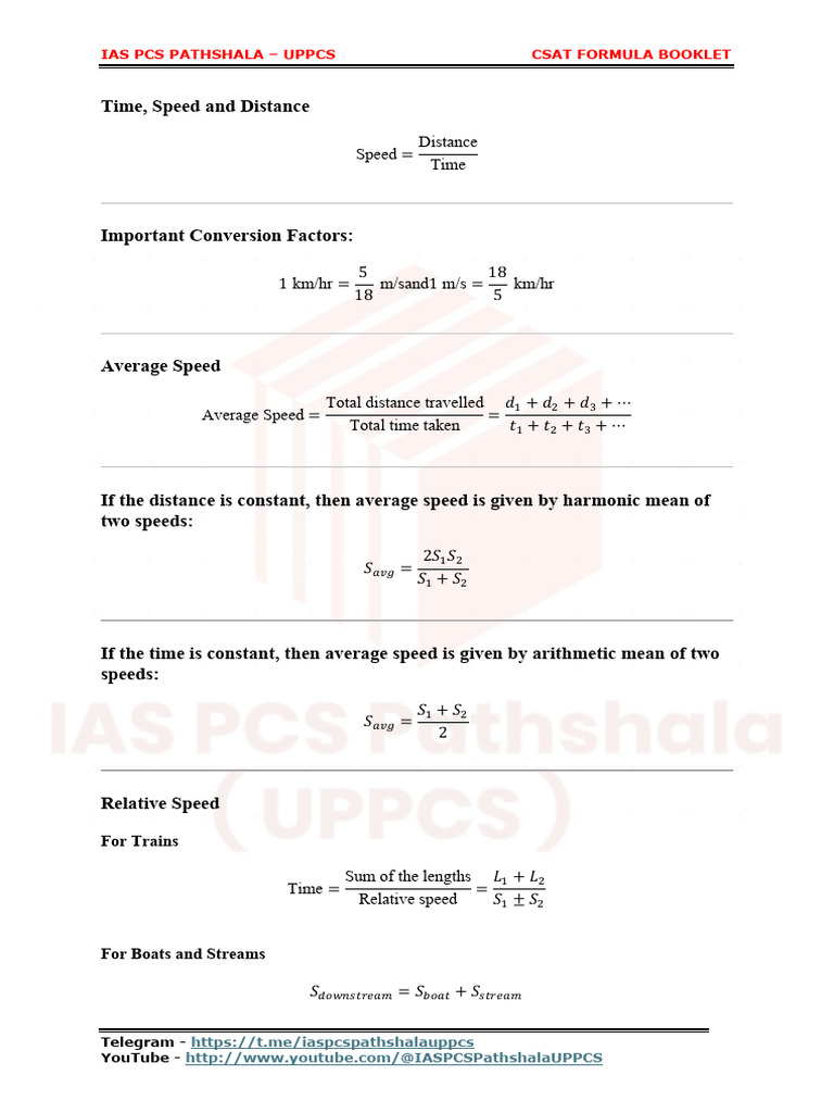 Uppcs Csat Formula PDF - Ias Pcs Pathshala | PDF | Mean | Percentage