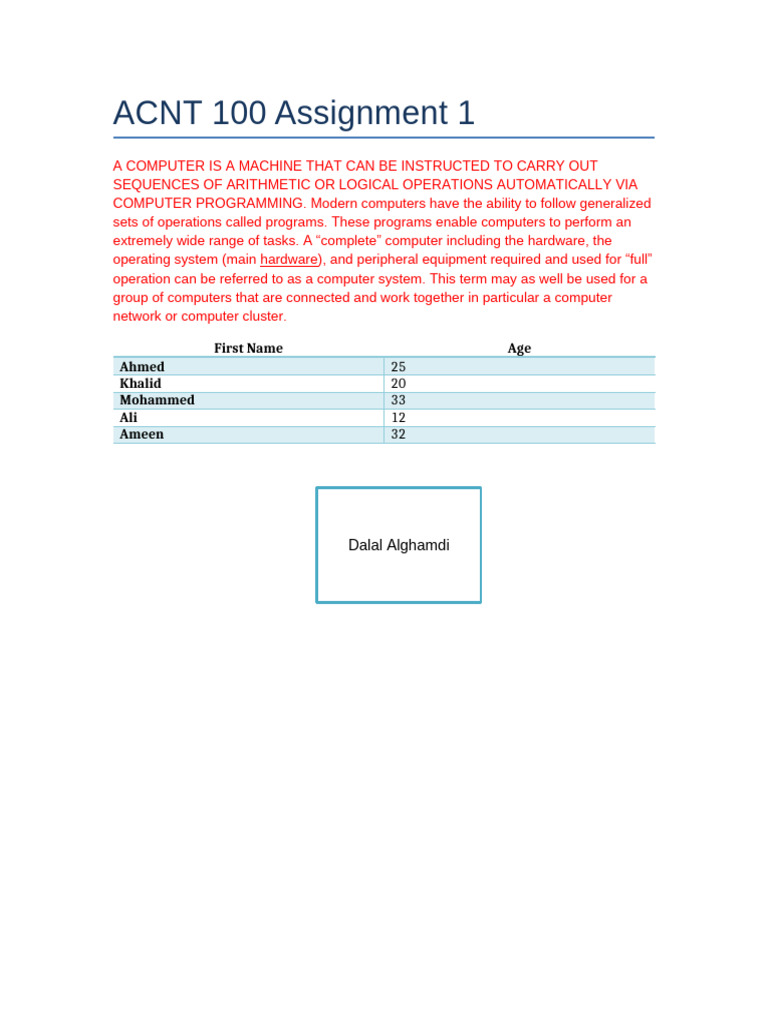 ACNT 100 Assignment 1 | PDF