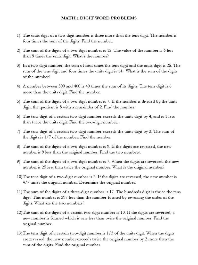Word Problems (Digit) | PDF