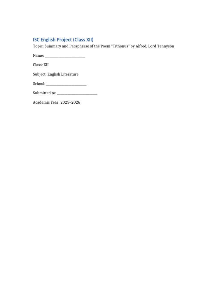 Tithonus: Summary and Analysis | PDF