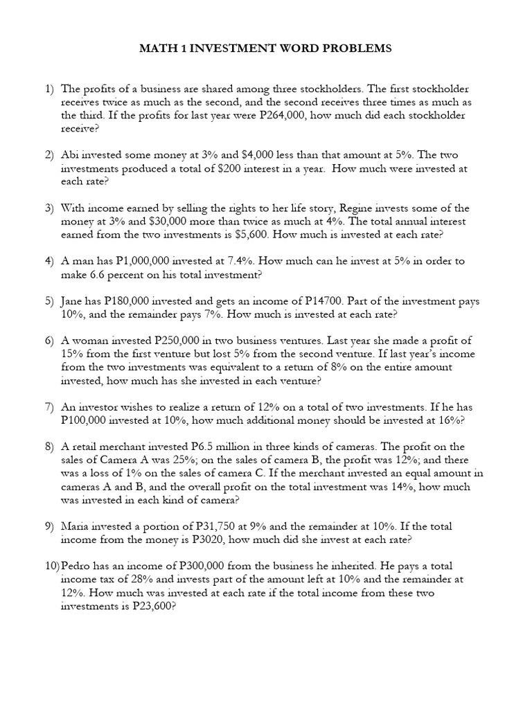 Investment Word Problems Solutions | PDF