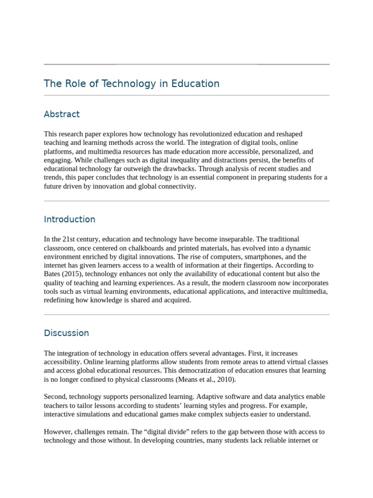 The Role of Technology in Education | PDF | Educational Technology | Multimedia