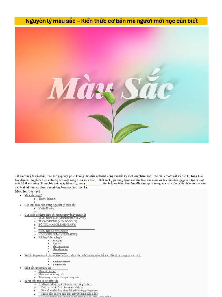 Màu Sắc Và Nguyên Lý Phối Màu Cơ Bản | PDF