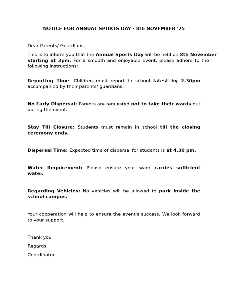 Annual Sports Day Notice - Nov 8, 2025 | PDF