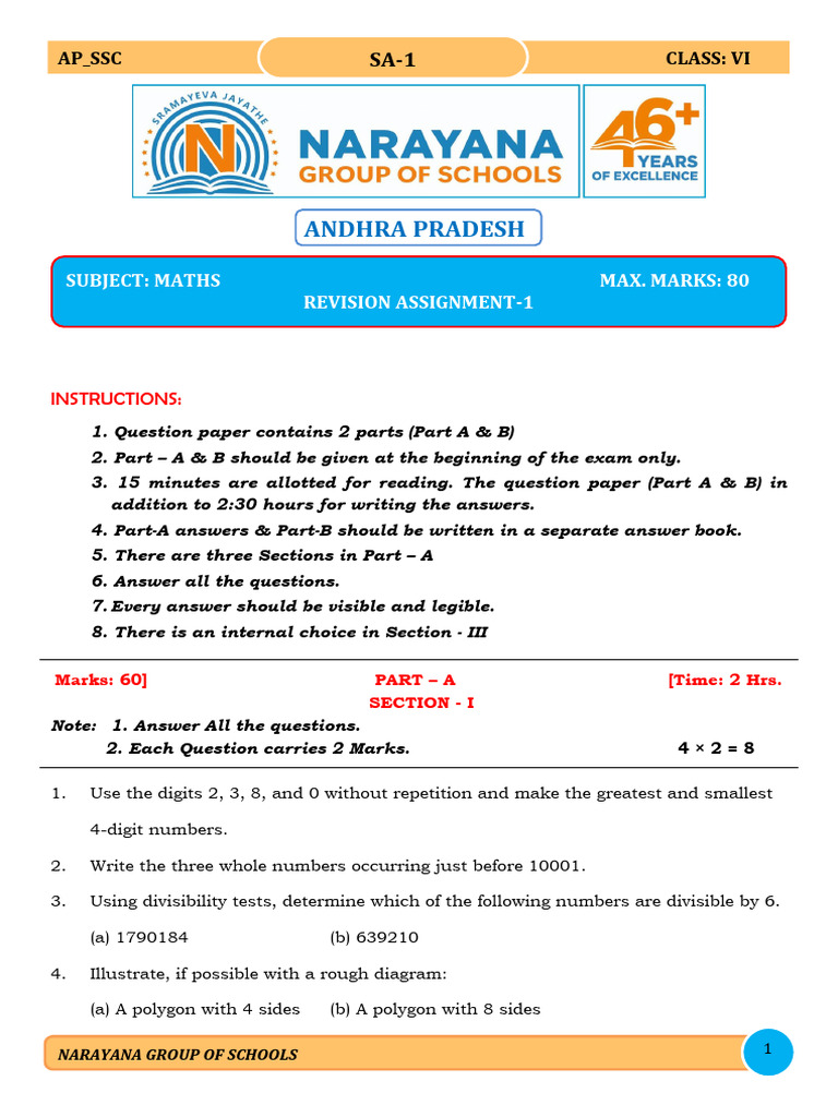 Ap SSC Vi - Maths Sa-1 - Revision Assignment-1 - 20251105 - 195307 | PDF | Triangle | Elementary ...