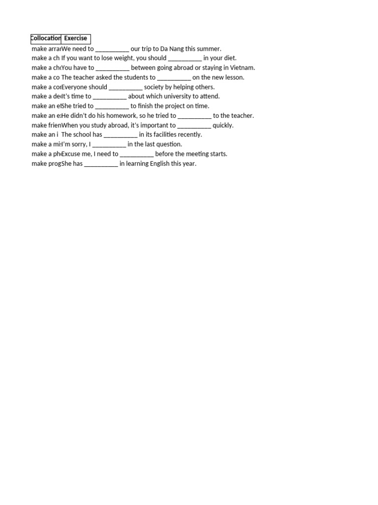 Make Collocations Exercises | PDF