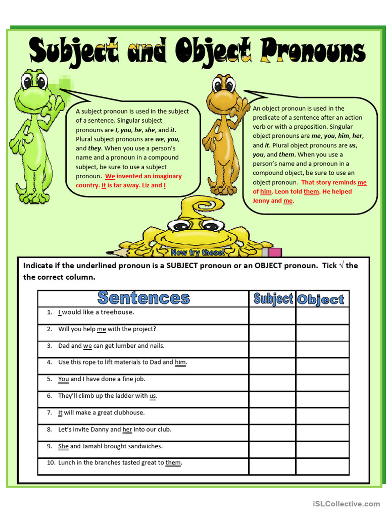 SUBJECT AND OBJECT PRONOUNSyetryreyryretrt | PDF | Subject (Grammar ...