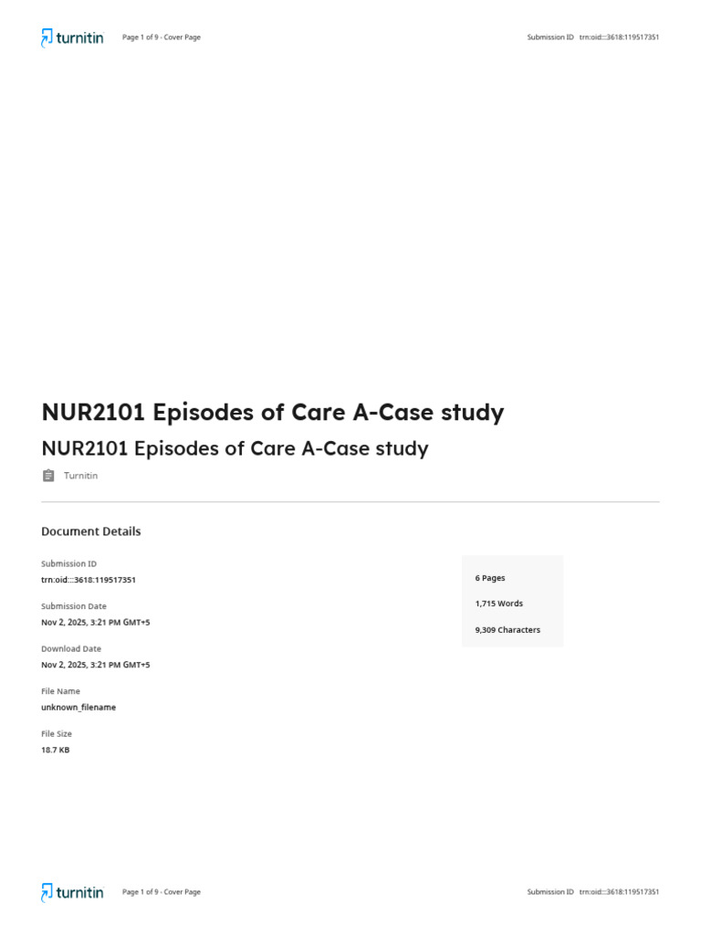 Similarity - NUR2101 Episodes of Care A-Case Study | PDF | Quotation ...