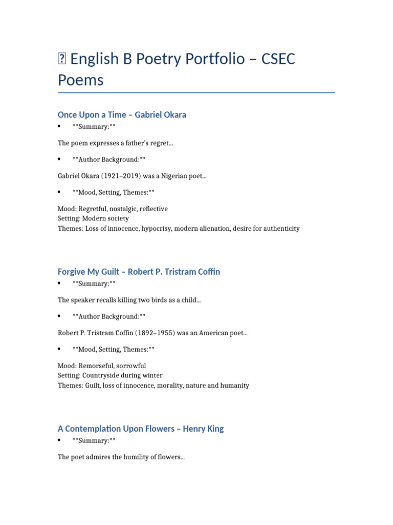 English B Poetry Portfolio | PDF