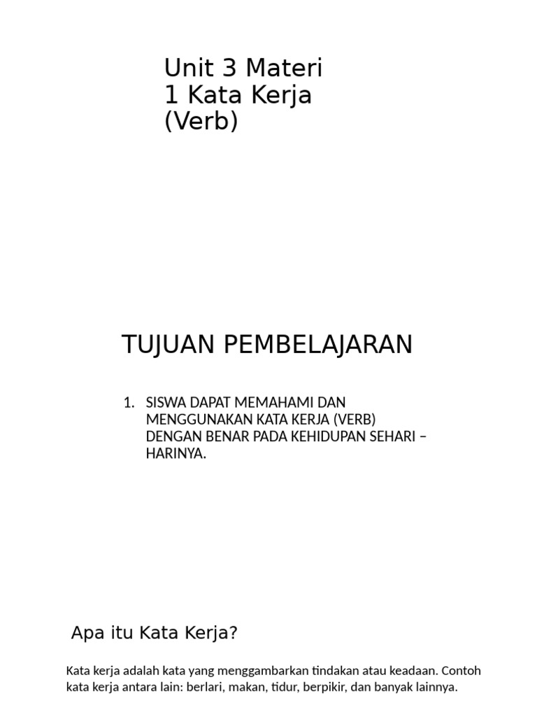 Unit 3 Materi 1 Kata Kerja (Verb) | PDF