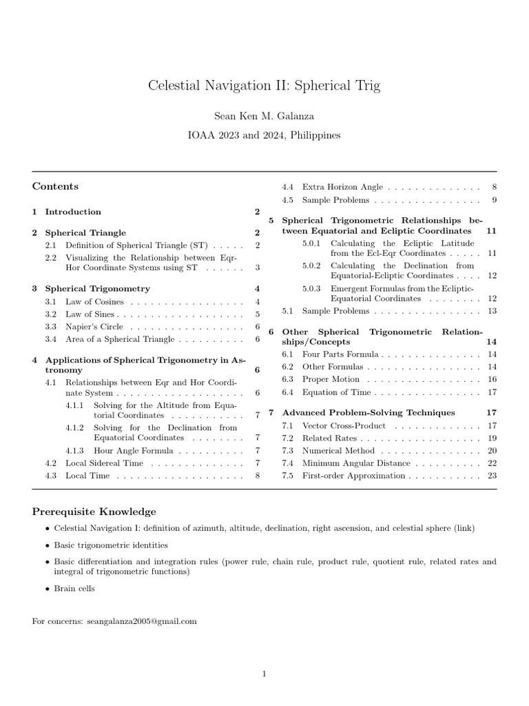 Spherical Trigonometry in Celestial Navigation | PDF | Sphere ...