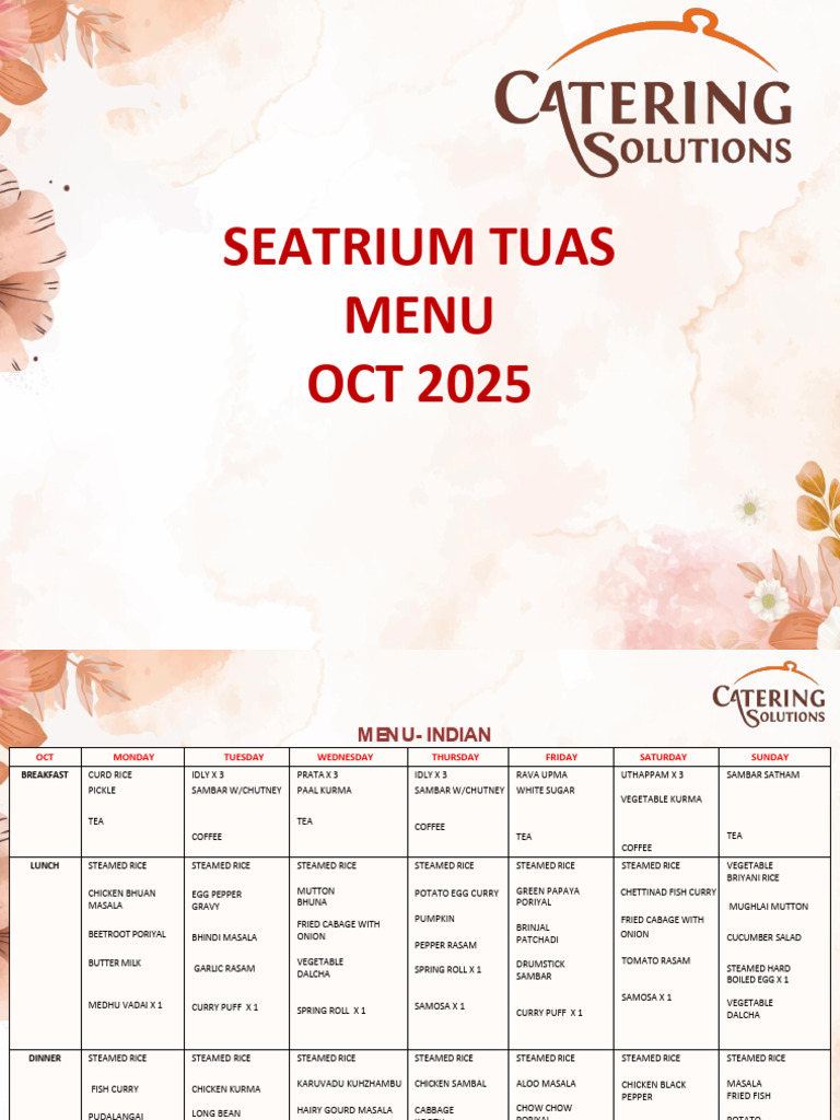 October 2025 Menu: Indian & Asian Dishes | PDF | Indian Cuisine | Curry