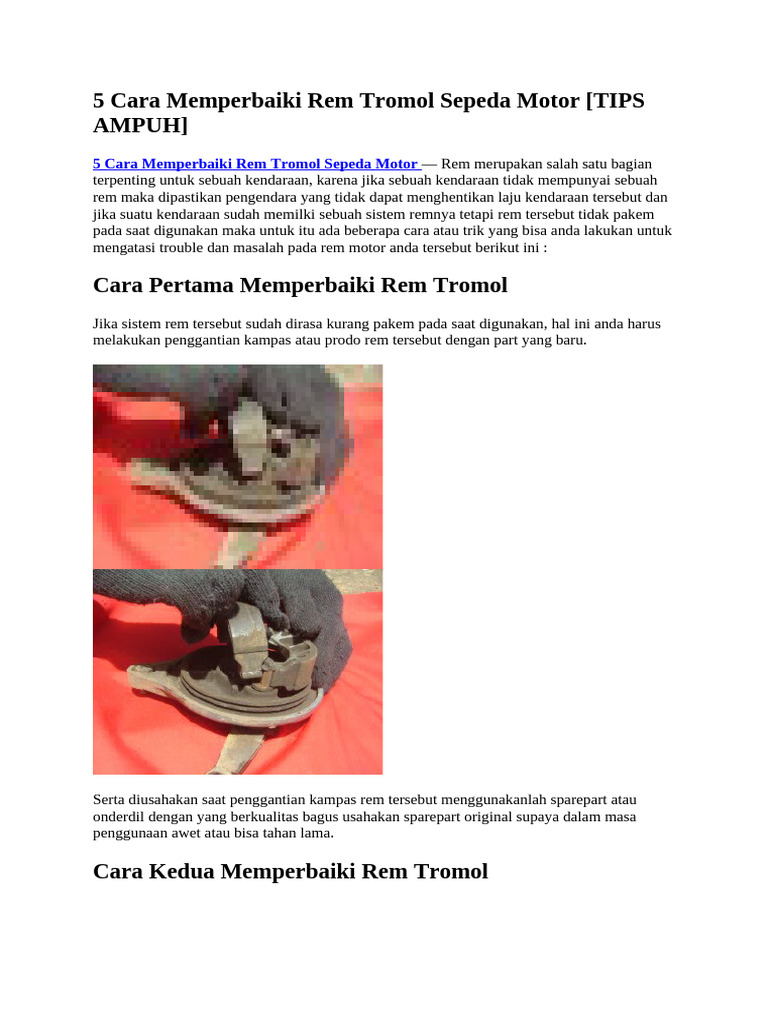 Cara Memperbaiki Rem Tromol Motor | PDF