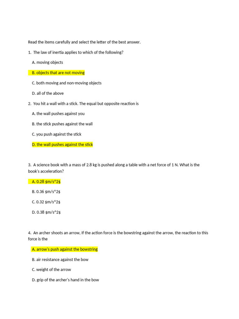Physics Quiz: Forces and Motion Concepts | PDF | Force | Orbit
