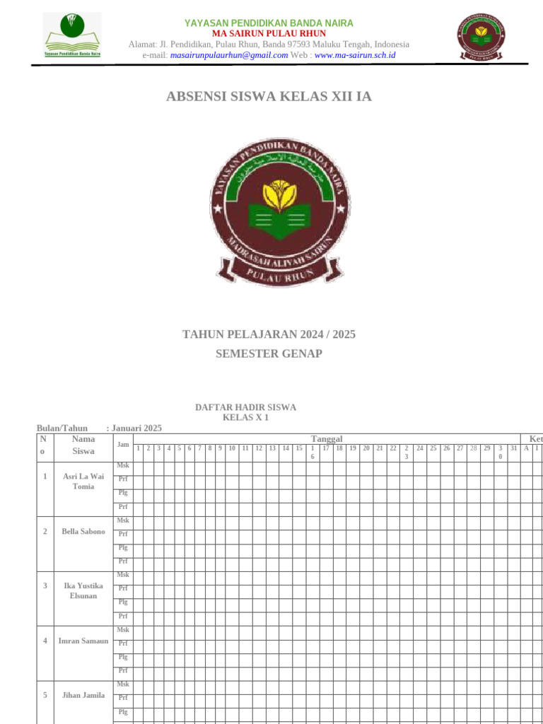 Absensi Siswa Kelas XII IA 2024/2025 | PDF