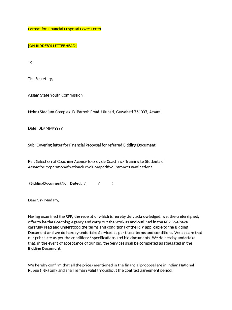 Financial Bid Cover Letter | PDF