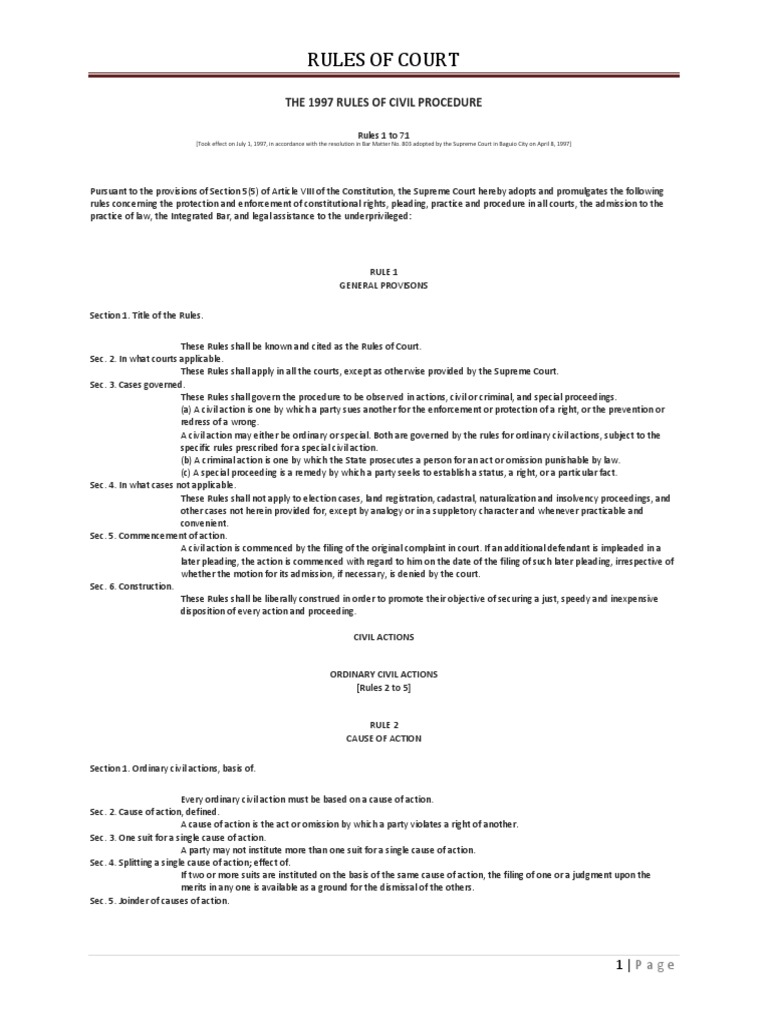 Rules of Court | Pleading | Lawsuit