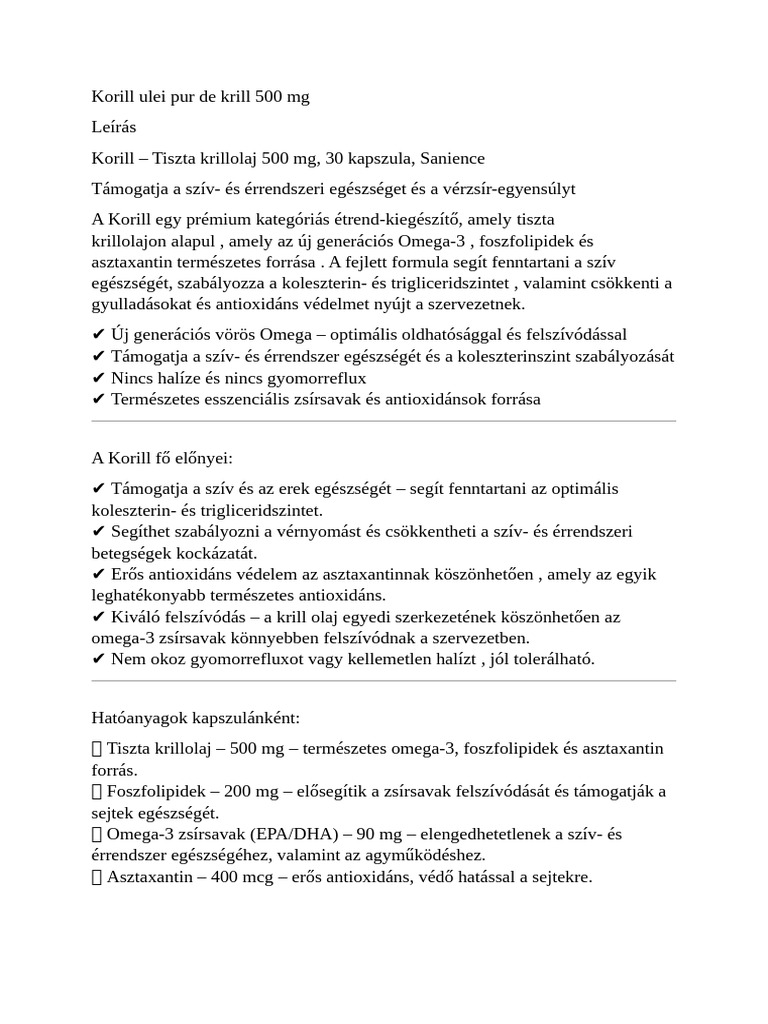 Korill Ulei Pur de Krill 500 MG | PDF