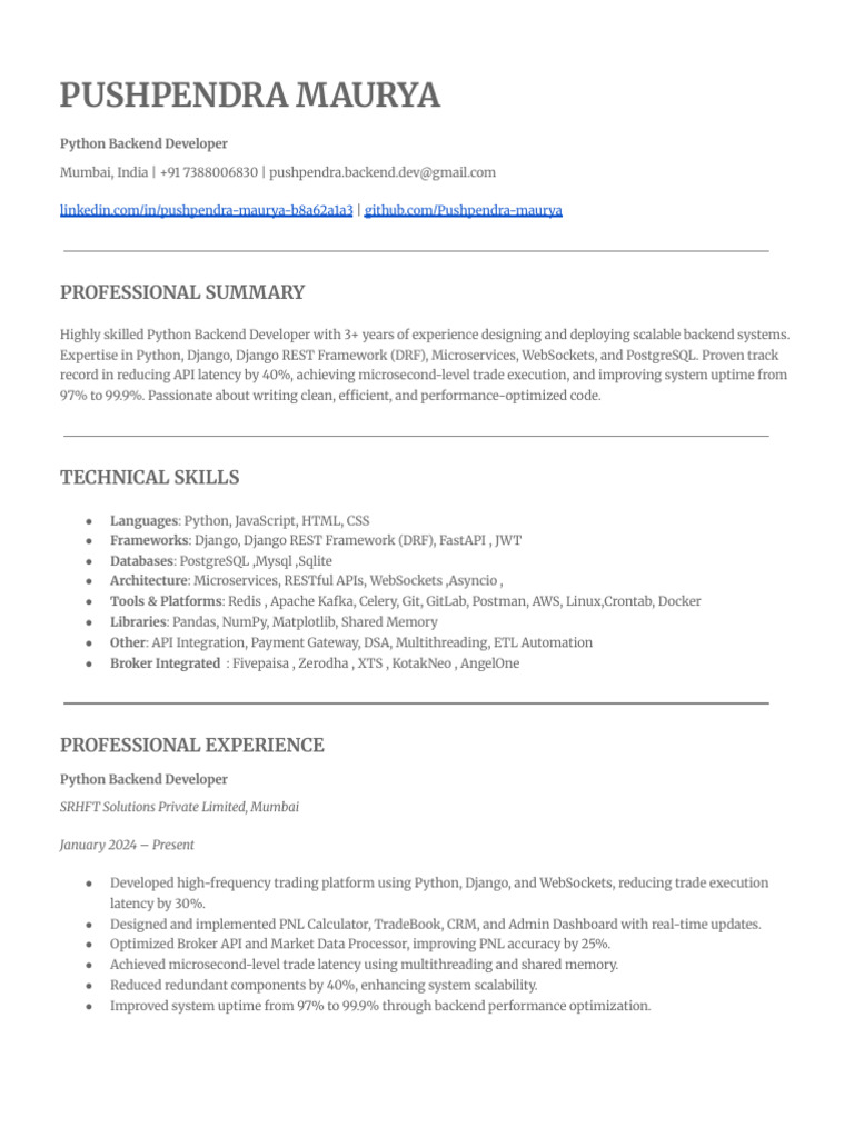 Pushpendra Maurya Resume | PDF | Python (Programming Language ...