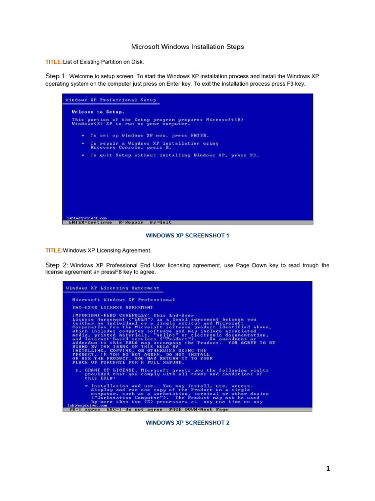 Windows XP Installation Guide Steps | PDF | Microsoft Windows ...