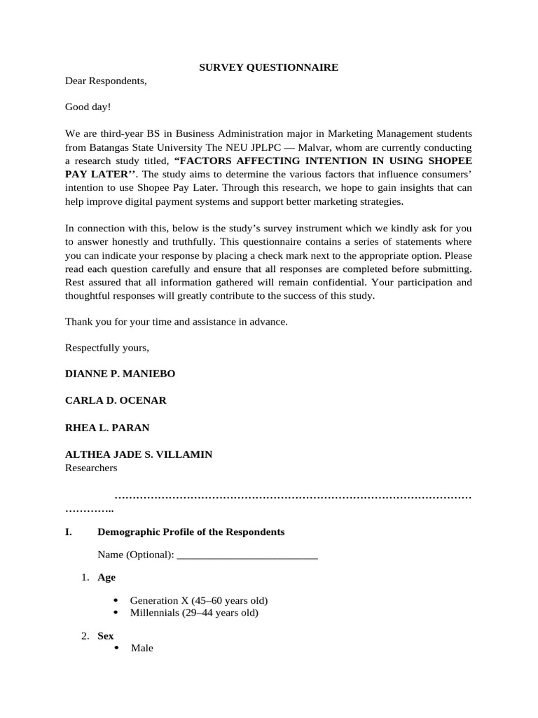 Survey Questionnaire - g10 | PDF | Credit Card