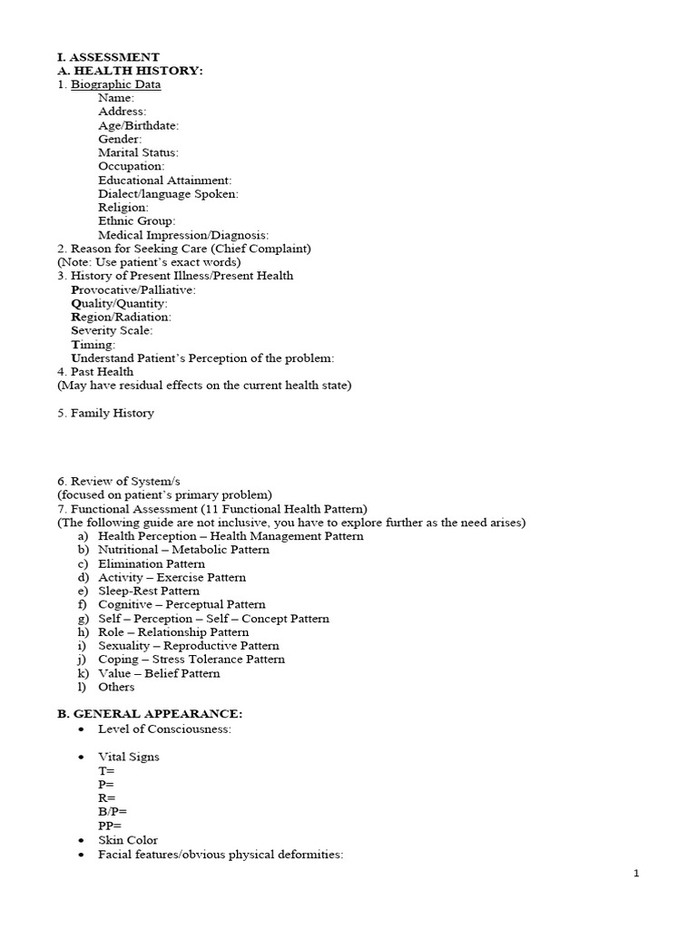 Comprehensive Patient Health Assessment | PDF
