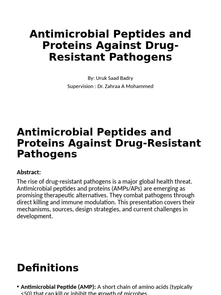 Antimicrobial Peptides and Proteins Against Drug Resistant Pathogens ...