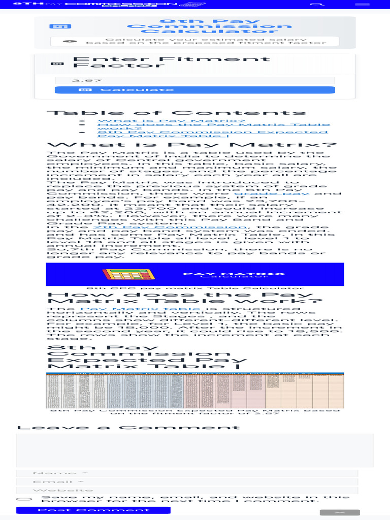 8th CPC Pay Matrix Calculator Guide | PDF | Matrix (Mathematics) | Salary