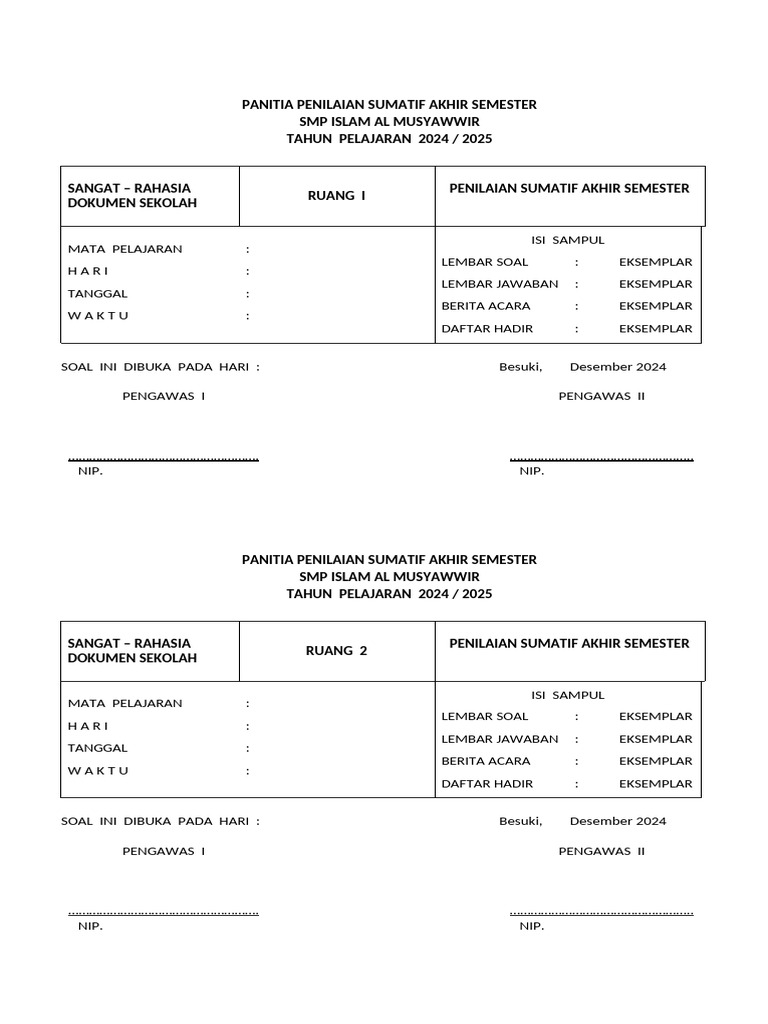 Sampul Amplop Naskah Soal Ujian (Repaired) | PDF