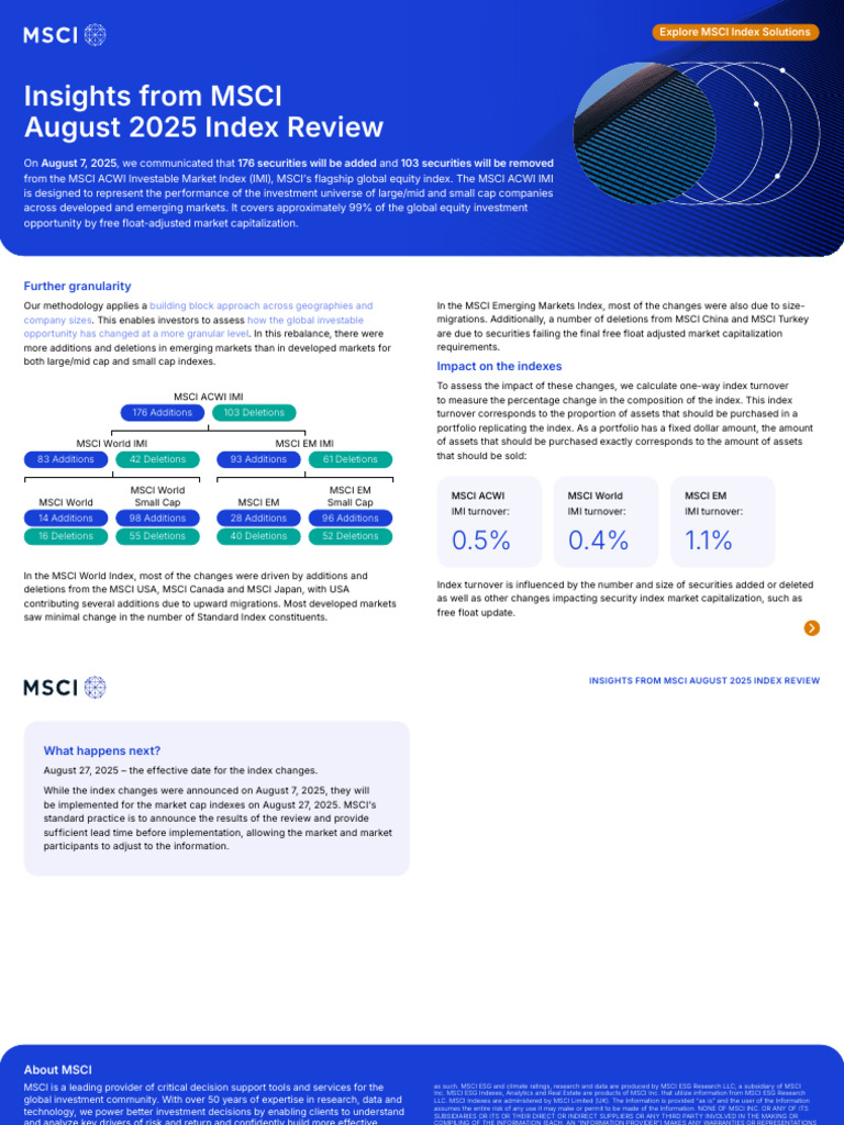 Index Rebalance Factsheet - Aug | PDF | Msci | Economies