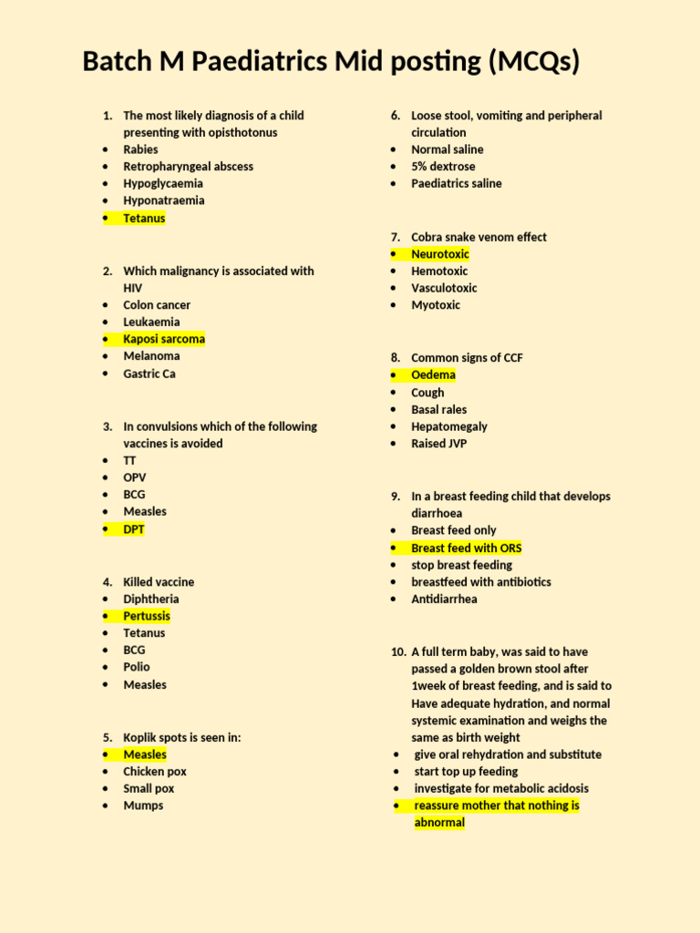 Batch M Paeds Mid Posting Recalls (Junior Posting) | PDF ...