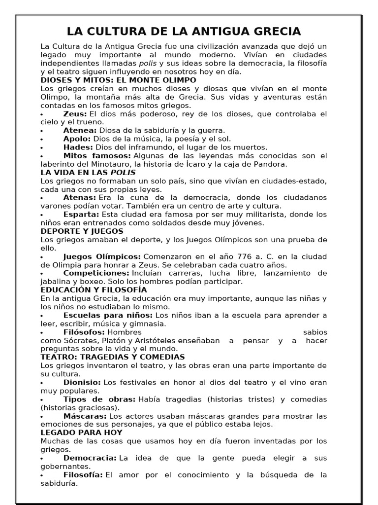 La Cultura de La Antigua Grecia | PDF | Antigua Grecia | Platón