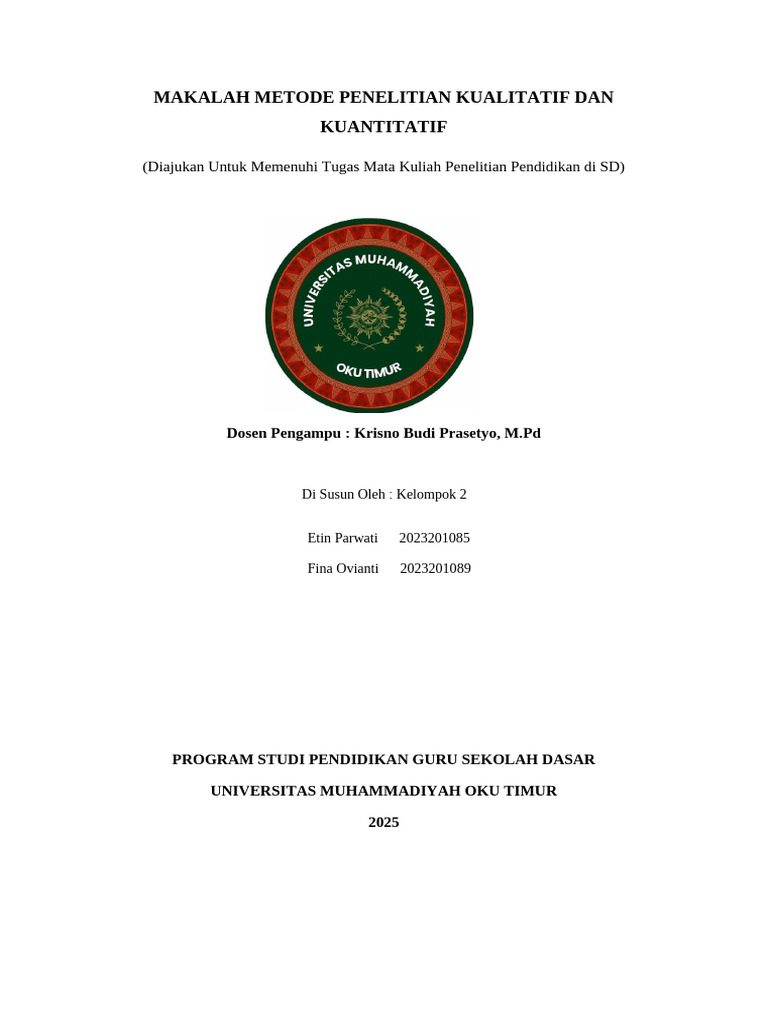 258258342 Makalah Metode Penelitian Kualitatif Dan Kuantitatif | PDF