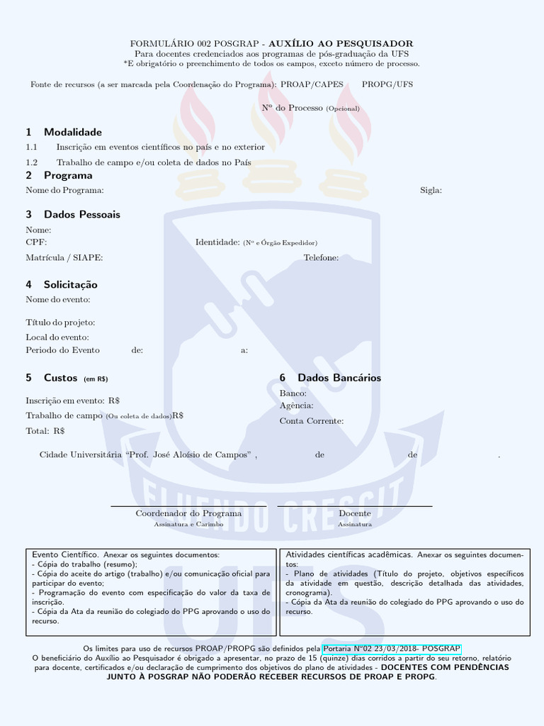 Formul Rio 002 Aux Lio Ao Pesquisador | PDF