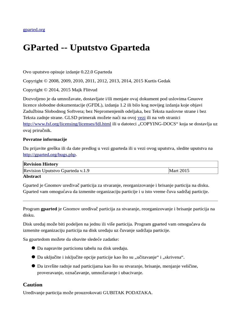 GParted - Uputstvo Gparteda1 | PDF