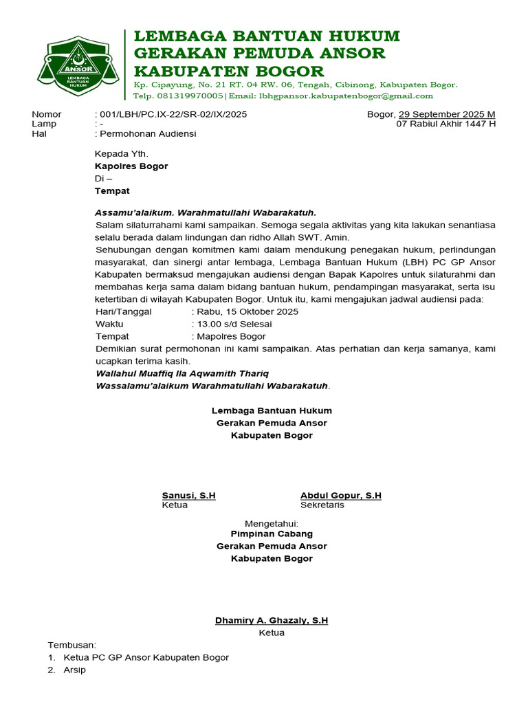 Audiensi LBH GP Ansor Bogor dengan Kapolres | PDF